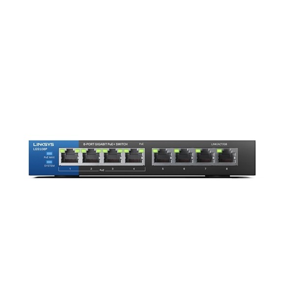Linksys LGS108P Switch PoE 8-Port Gigabit Ethernet Unmanaged, Total ...